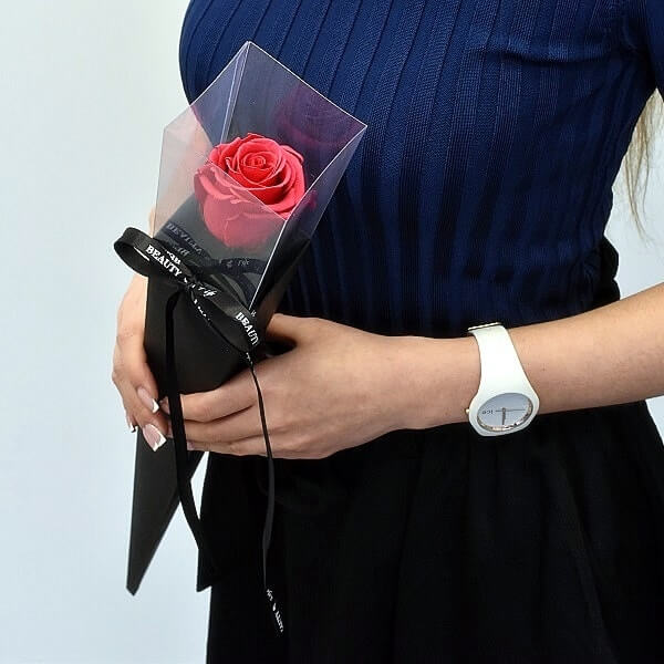 Ryškiai rožinė mieganti rožė tūboje | Romantiškos dovanos | GintarėsGėlės