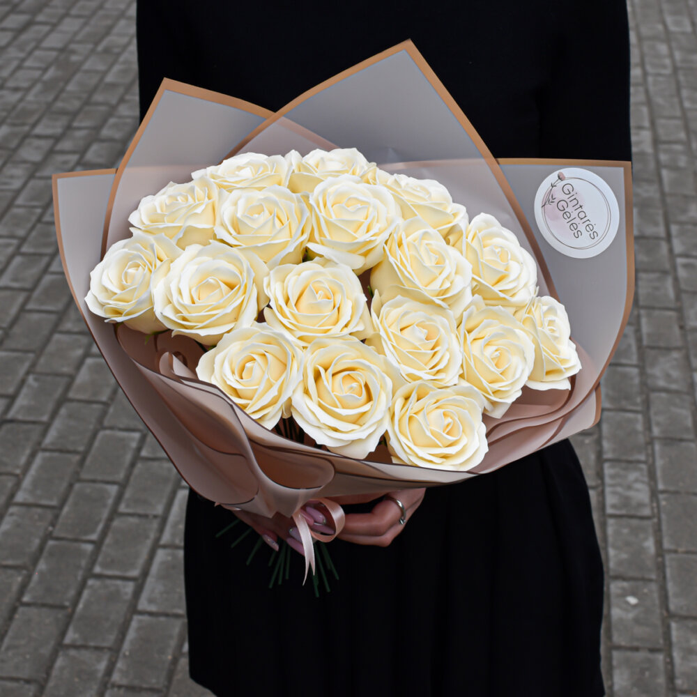 Muilo gėlės „Kreminės rožės“ | Kvepiančios muilo gėlės | Gintarės Gėlės