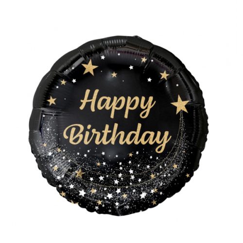 Juodas gimtadienio balionas „Happy Birthday" - gintaresgeles.lt