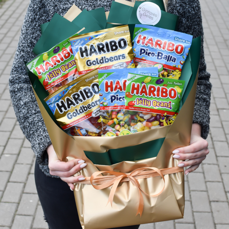 Guminukų puokštė „Haribo“ | Išskirtinės puokštės | Gintarės Gėlės
